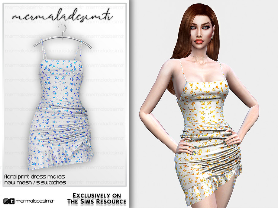 Floral Print Dress by mermaladesimtr from TSR • Sims 4 Downloads