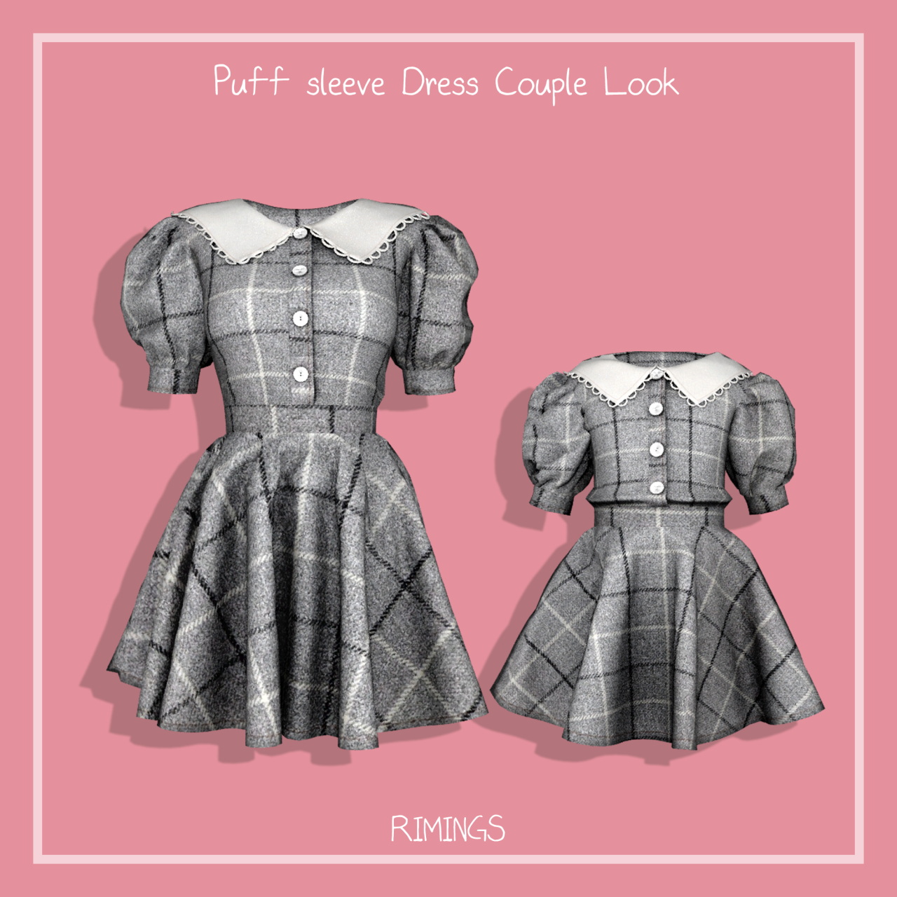 Puff sleeve Dress Couple Look from Rimings • Sims 4 Downloads