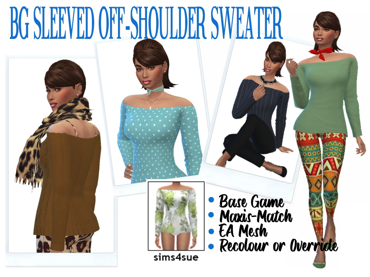 Sleeved Off-Shoulder Sweater from Sims 4 Sue • Sims 4 Downloads
