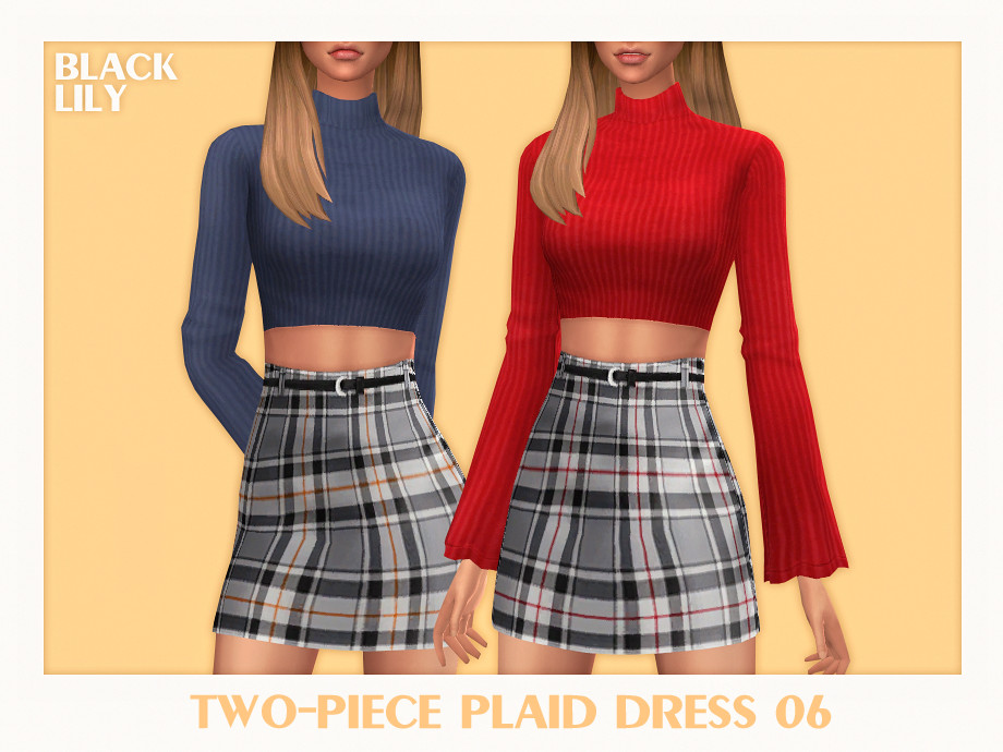 Two-Piece Plaid Dress 06 by Black Lily from TSR • Sims 4 Downloads