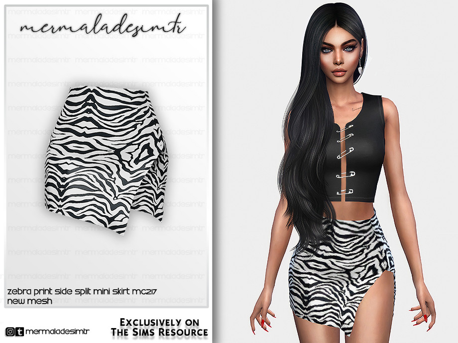 Zebra Print Side Split Mini Skirt by mermaladesimtr from TSR • Sims 4 ...
