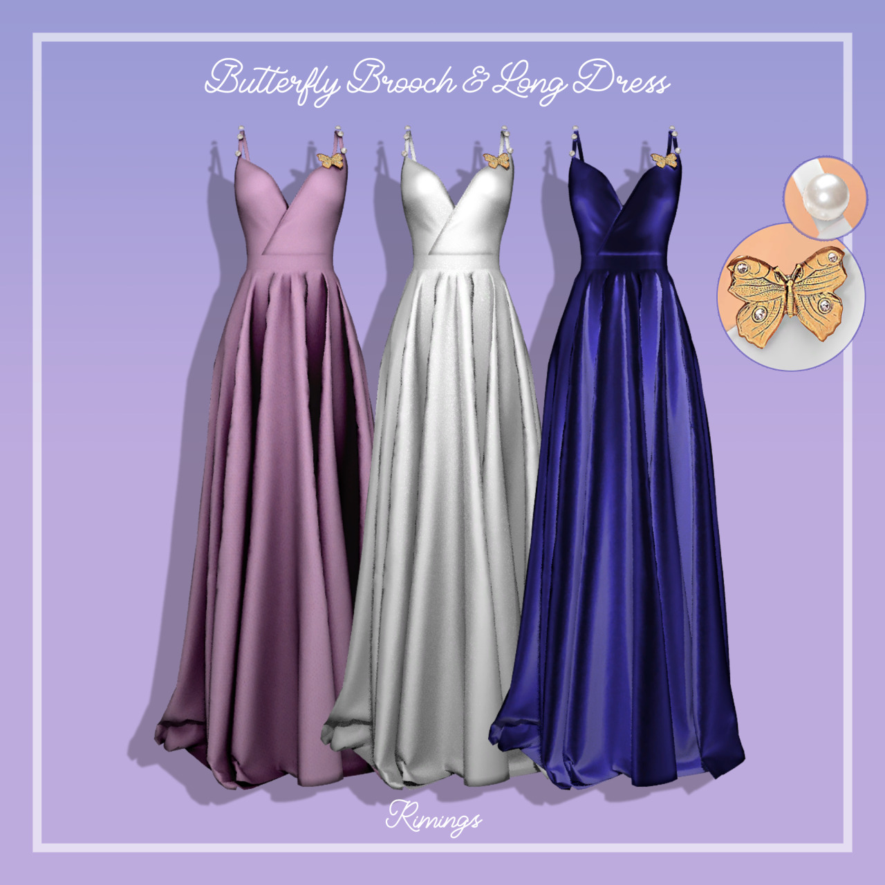 Butterfly Brooch & Long Dress from Rimings • Sims 4 Downloads