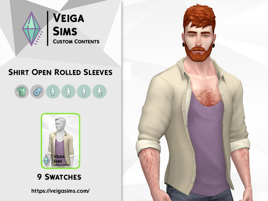 Open Shirt with Rolled Sleeves by David_Mtv from TSR • Sims 4 Downloads