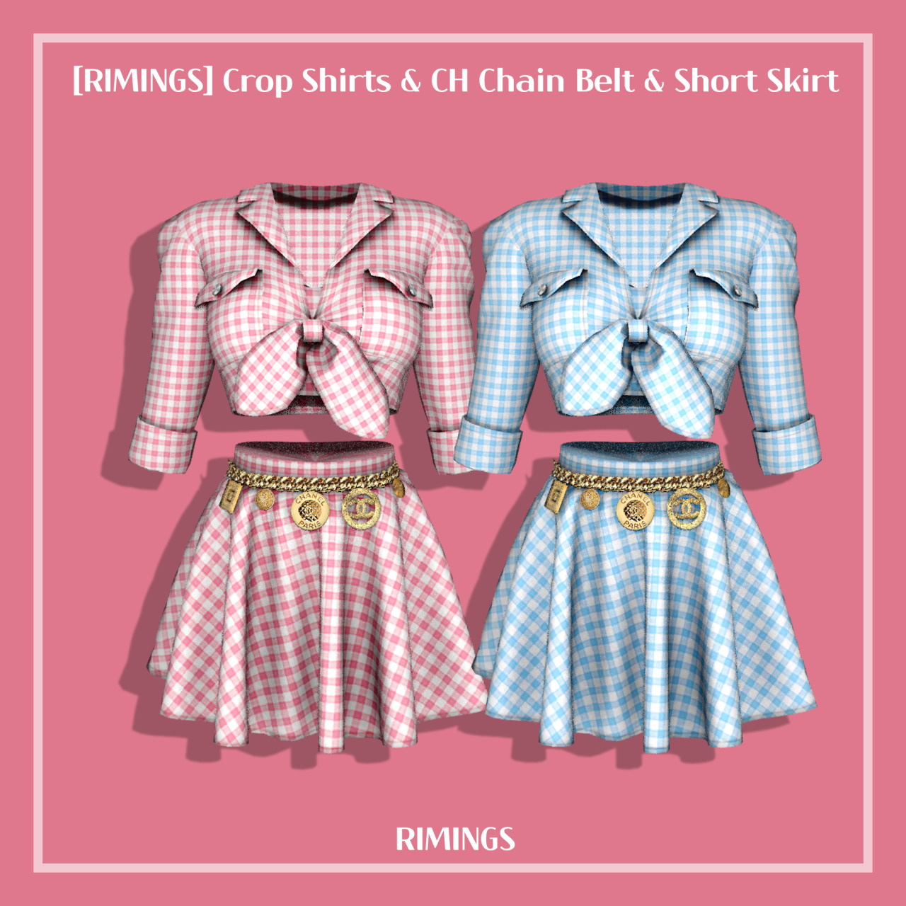 Crop Shirts & Chain Belt & Short Skirt from Rimings • Sims 4 Downloads