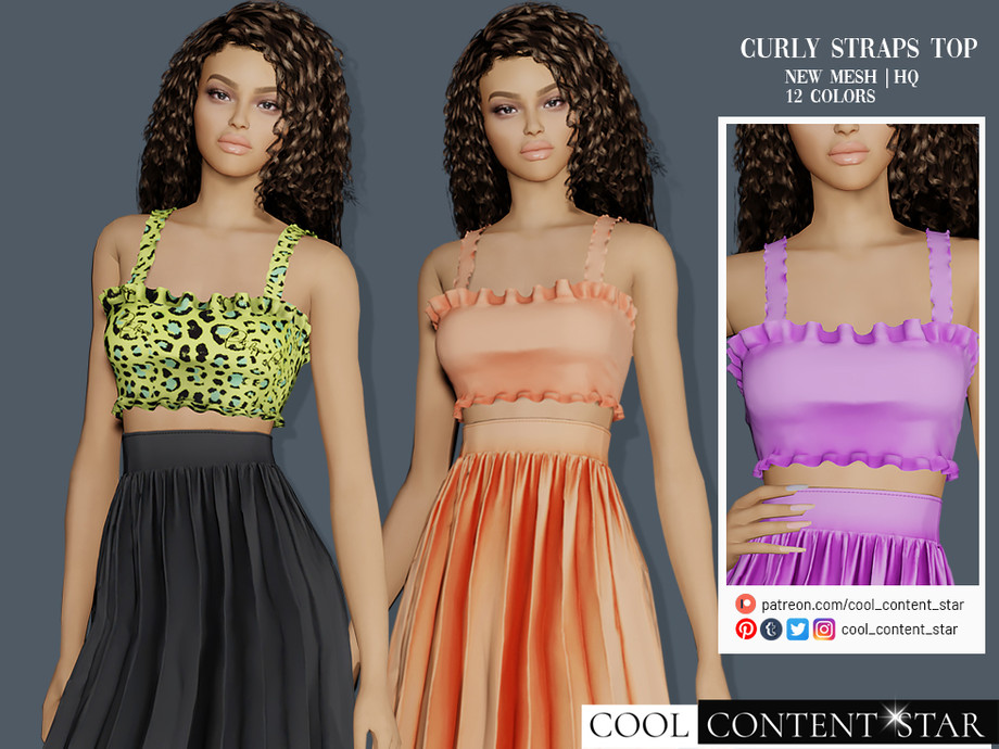 Curly Straps Top by sims2fanbg from TSR • Sims 4 Downloads