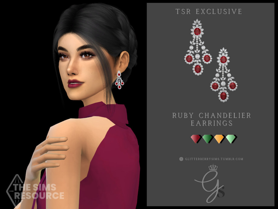 Ruby Chandelier Earrings by Glitterberryfly from TSR • Sims 4 Downloads