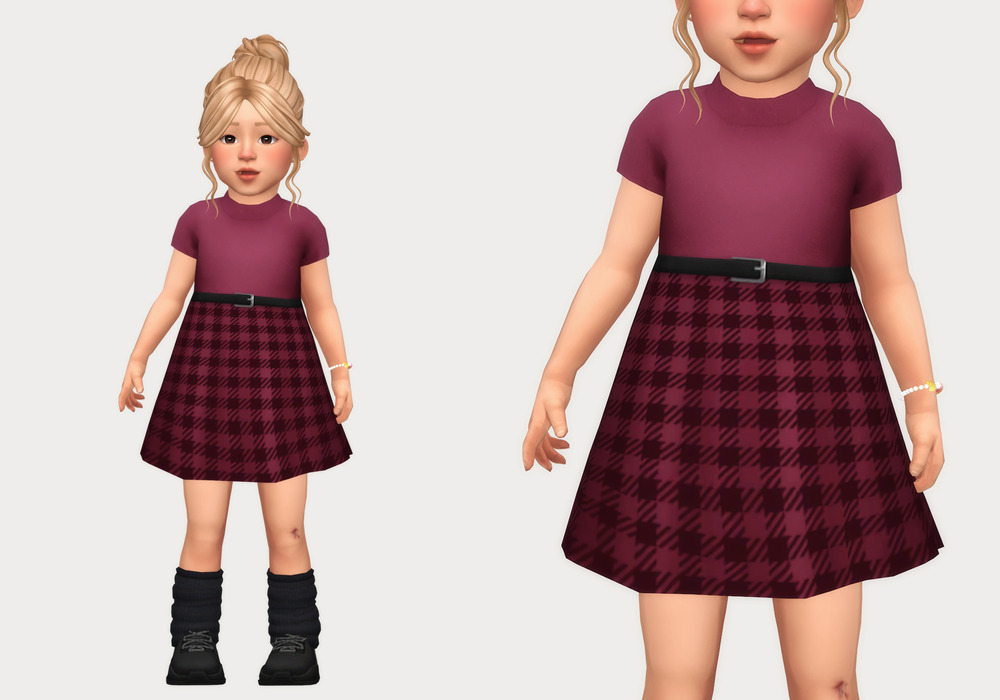 Gingham belt dress from Casteru • Sims 4 Downloads