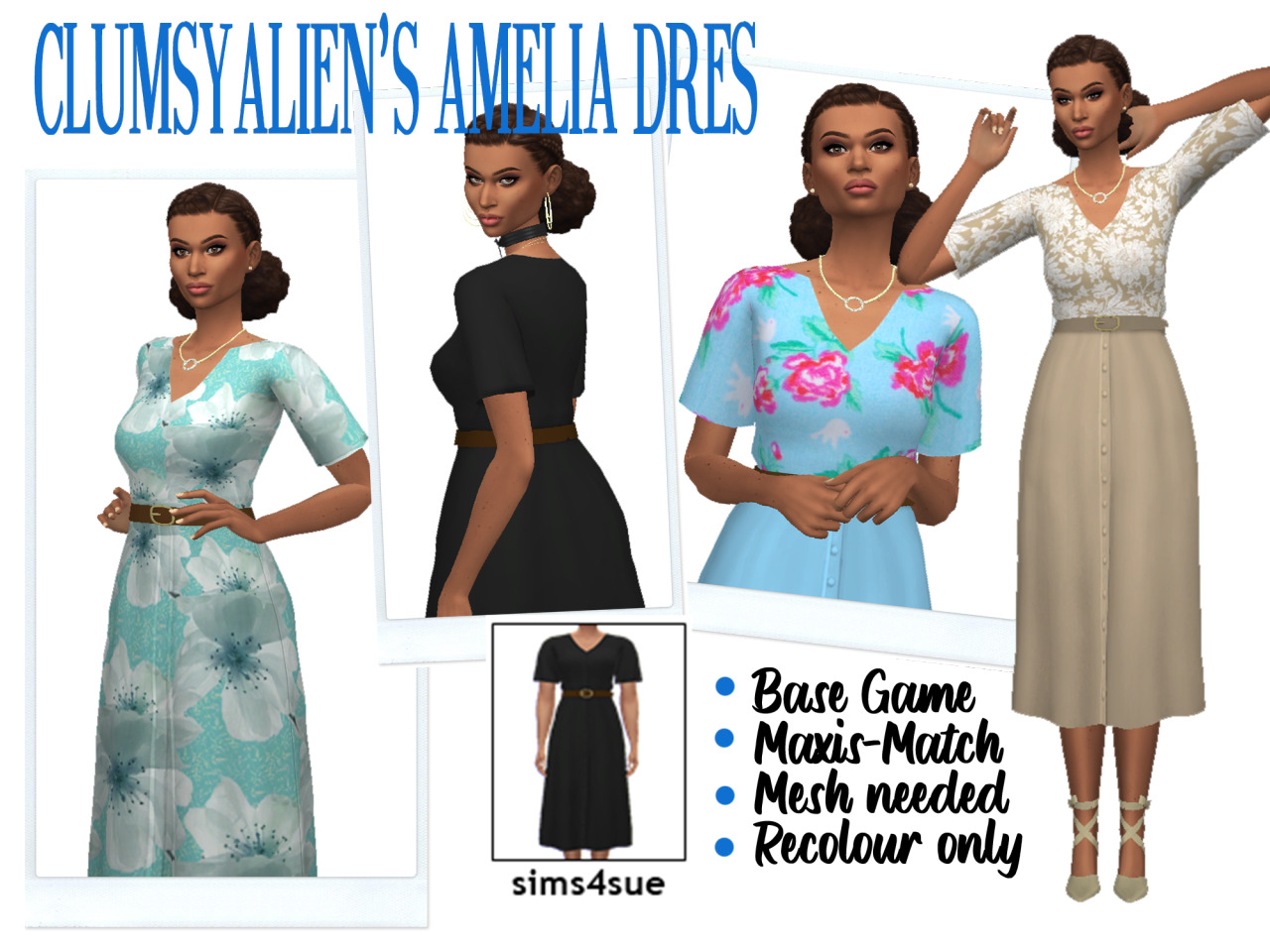 CLUMSYALIEN’S Amelia Dress from Sims 4 Sue • Sims 4 Downloads