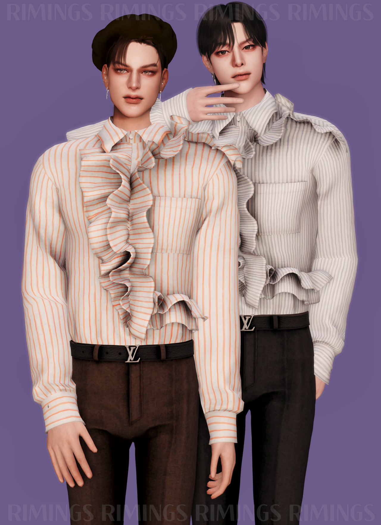 Frill Blouse, Belt and Suit Pants from Rimings • Sims 4 Downloads