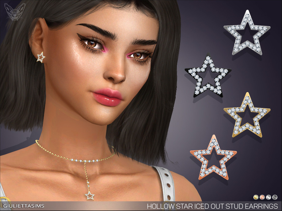 Hollow Star Iced Out Stud Earrings by feyona from TSR • Sims 4 Downloads