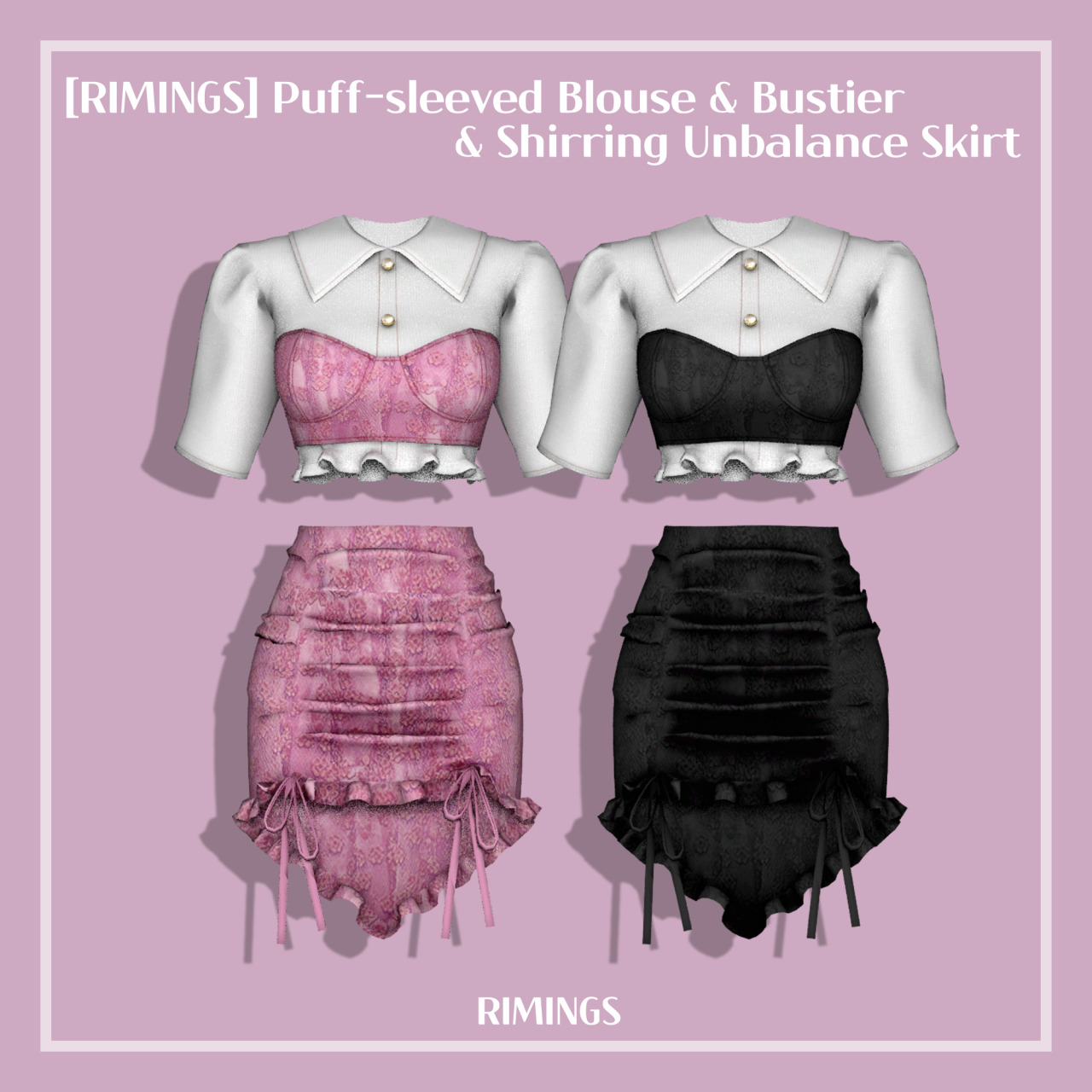 Puff Sleeved Blouse and Unbalance Skirt from Rimings • Sims 4 Downloads