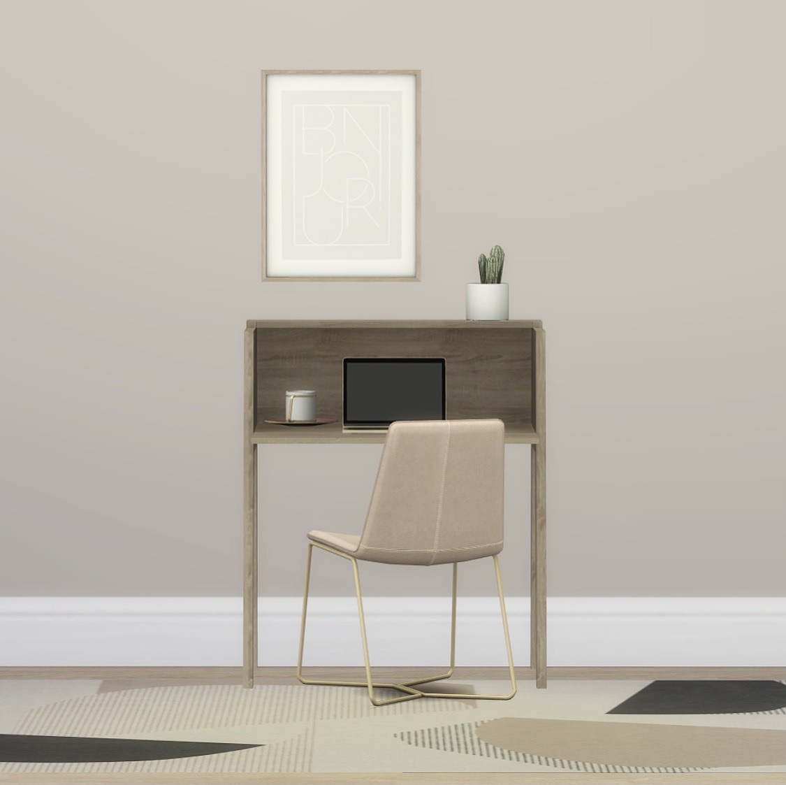 Desk, Bonjour Wall Art, Linie and Layered Rug from Heurrs • Sims 4 ...