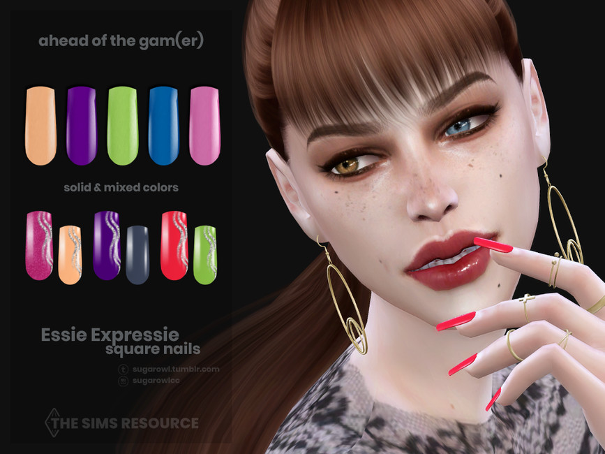 Essie Expressie square nails by sugar owl from TSR • Sims 4 Downloads