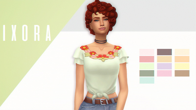 IXORA knotted floral tee from Viiavi • Sims 4 Downloads