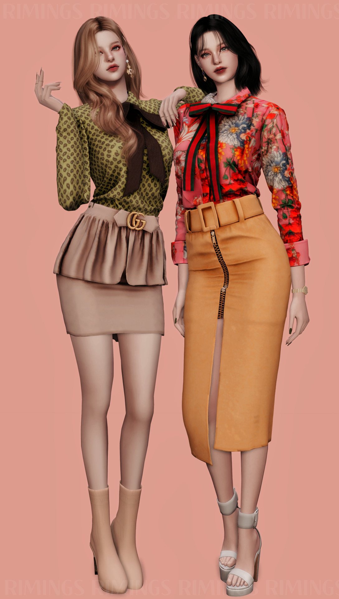 Ribbon Pattern Blouse and Skirt Set from Rimings • Sims 4 Downloads