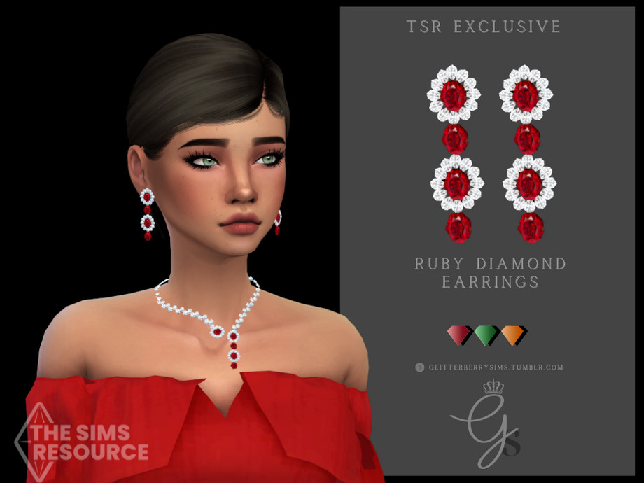 Ruby Diamond Earrings by Glitterberryfly from TSR • Sims 4 Downloads