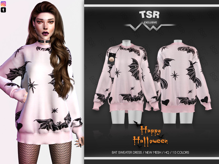 HALLOWEEN BAT SWEATER DRESS BD567 by busra-tr from TSR • Sims 4 Downloads