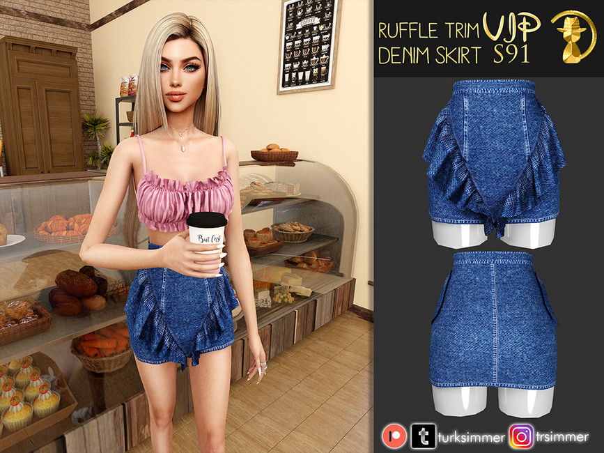 Ruffle Trim Denim Skirt S91 by turksimmer from TSR • Sims 4 Downloads