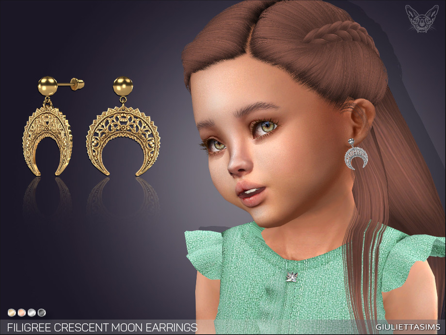 Filigree Crescent Moon Earrings For Toddlers by feyona from TSR • Sims ...