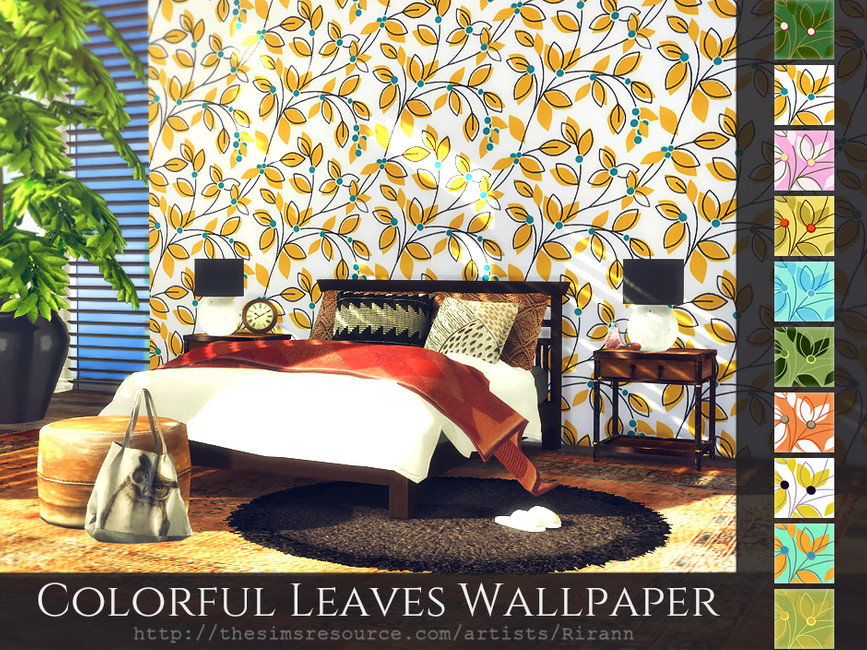 Colorful Leaves Wallpaper by Rirann from TSR • Sims 4 Downloads