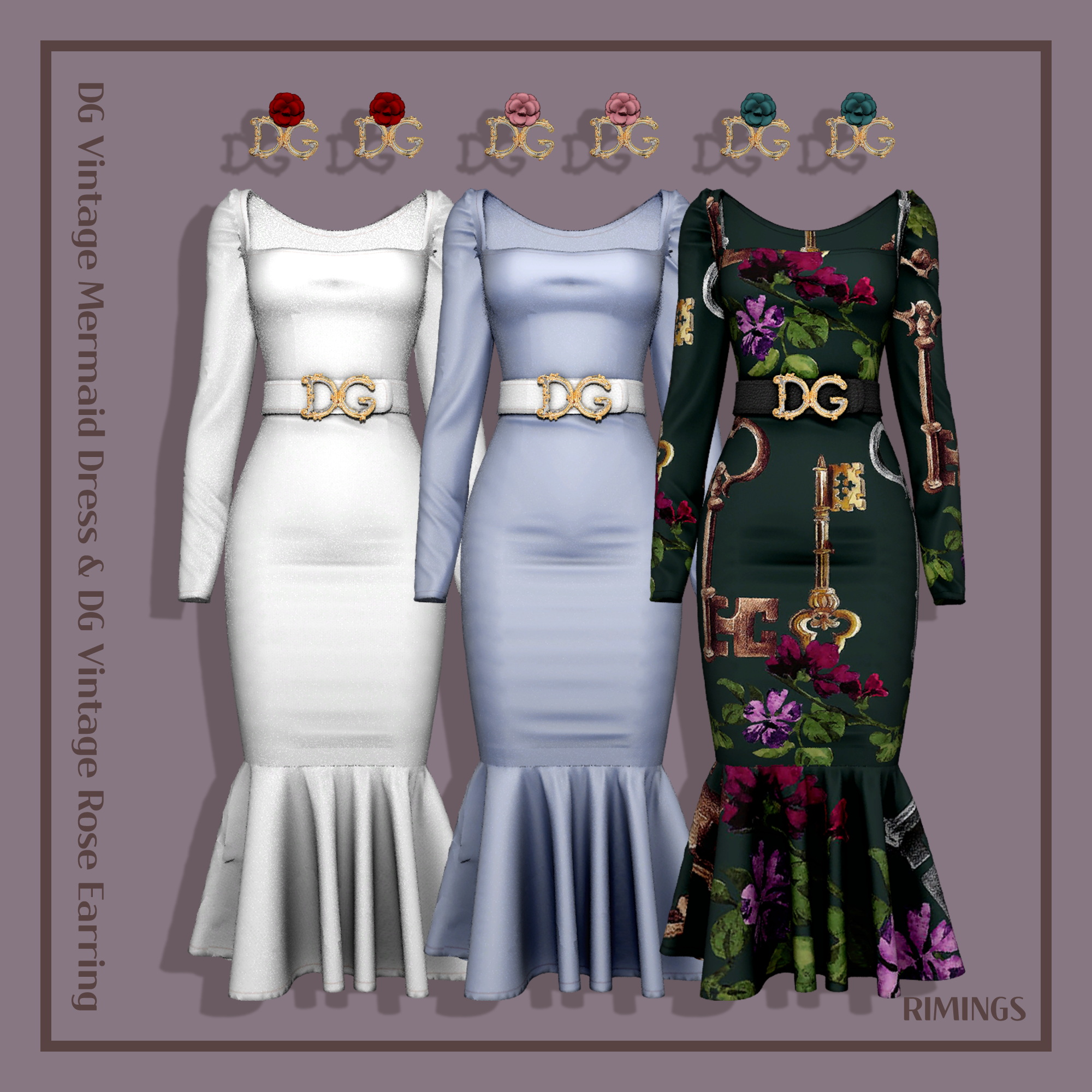 Vintage Mermaid Dress & DG Vintage Rose Earrings from Rimings • Sims 4 Downloads